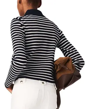 Maje Striped Polo Cardigan - Navy