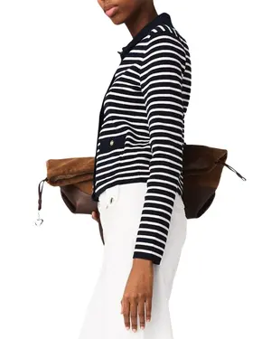 Maje Striped Polo Cardigan - Navy