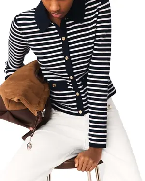 Maje Striped Polo Cardigan - Navy
