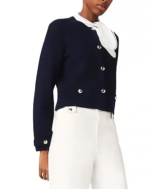 Maje Detachable Embroidered Collar Cardigan - Navy