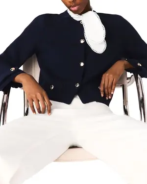 Maje Detachable Embroidered Collar Cardigan - Navy