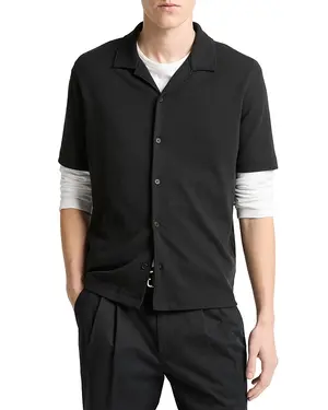 Vince Mesh Knit Short Sleeve Cabana Shirt - Black