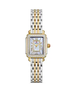 Michele Deco Madison Mini Watch, 23mm X 24mm - Two Tone/blue