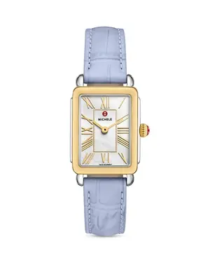 Michele Deco Park Two-tone 18k Gold-plated Leather Watch - Blue/white