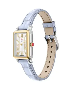 Michele Deco Park Two-tone 18k Gold-plated Leather Watch - Blue/white