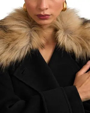 REISS Faux Fur Blind Seam Wool Coat