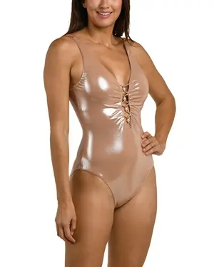 La Blanca Lattice Front One Piece Swimsuit