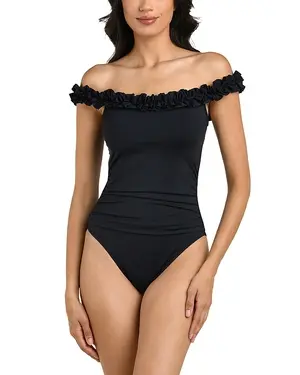 La Blanca Island Goddess Off The Shoulder One Piece Swimsuit - Black