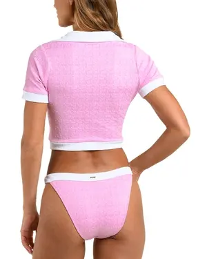 L'Agence Anastasia Colorblocked Polo Rash Guard - Blush