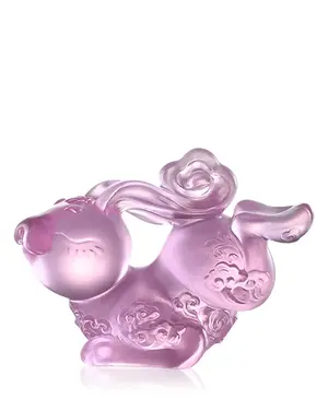 LIULI Ruyi's Twelve Blessings The Hop Hop Bunny Crystal Glass Sculpture - Red