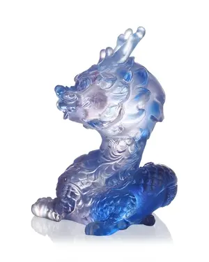 LIULI Ruyi's Twelve Blessings The Divine Dragon Soars Crystal Glass Sculpture - Royal Purple/red/clear