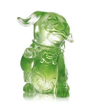 LIULI Ruyi's Twelve Blessings Prosperity Follows Woof Woof Crystal Glass Sculpture - Spring Green/clear