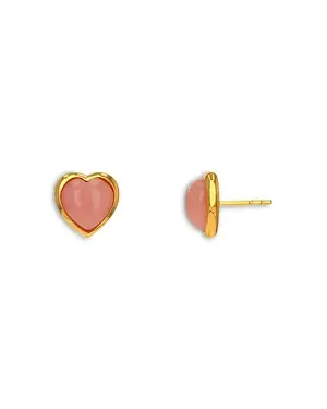 MOON & MEADOW 14k Yellow Gold Pink Jade Heart Stud Earrings - Pink/gold
