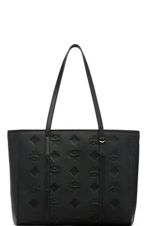 Mcm Medium Toni Top-zip Shopper In Maxi Monogram Leather - Black