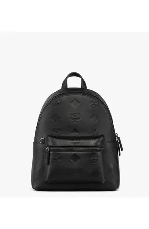 Mcm Small Stark Backpack In Maxi Monogram Leather - Black