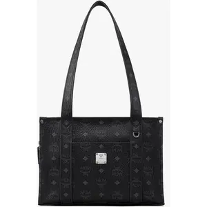 Mcm Visetos Monogram Canvas Tote Bag With Nappa Leather Trim