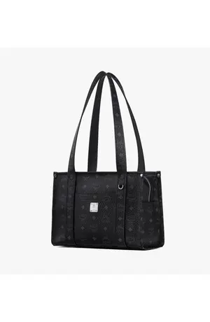 Mcm Visetos Monogram Canvas Tote Bag With Nappa Leather Trim