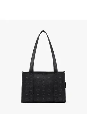 Mcm Visetos Monogram Canvas Tote Bag With Nappa Leather Trim