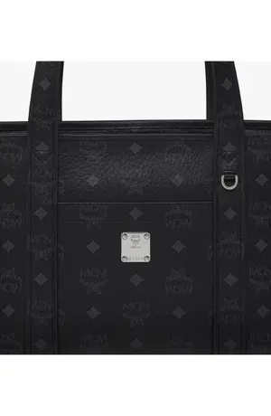 Mcm Visetos Monogram Canvas Tote Bag With Nappa Leather Trim