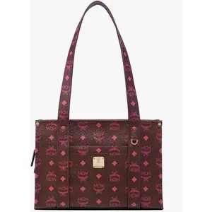 Mcm Visetos Monogram Canvas Tote Bag With Nappa Leather Trim - Cinnamon