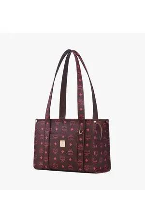 Mcm Visetos Monogram Canvas Tote Bag With Nappa Leather Trim - Cinnamon