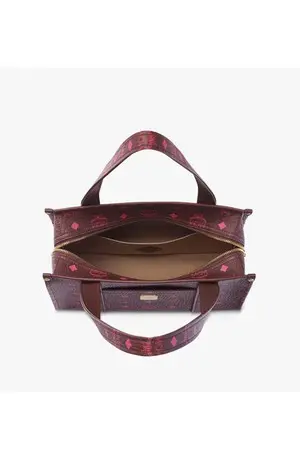 Mcm Visetos Monogram Canvas Tote Bag With Nappa Leather Trim - Cinnamon