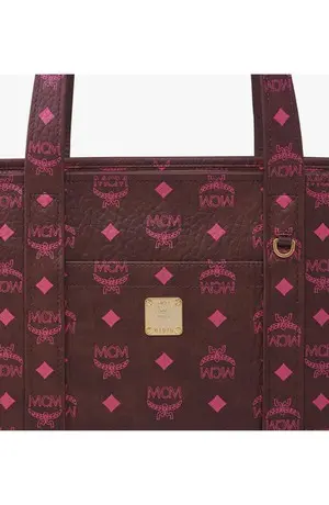 Mcm Visetos Monogram Canvas Tote Bag With Nappa Leather Trim - Cinnamon
