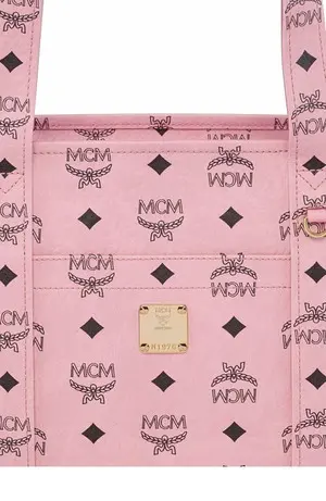 Mcm Visetos Monogram Canvas Tote Bag With Nappa Leather Trim