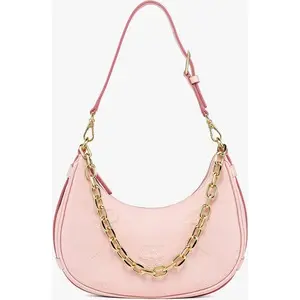 Mcm Aren Crescent Hobo Bag In Maxi Monogram Leather - Lotus Pink
