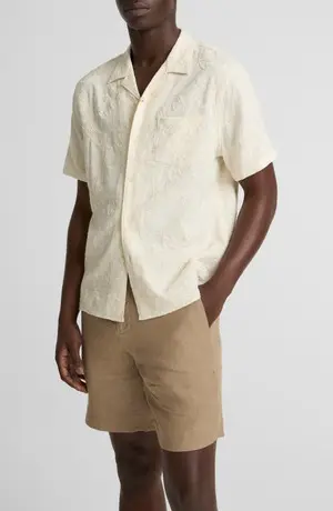 Vince Embroidered Floral Camp Shirt