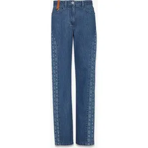 Mcm Oversized Monogram Jacquard Denim Jeans - Blue