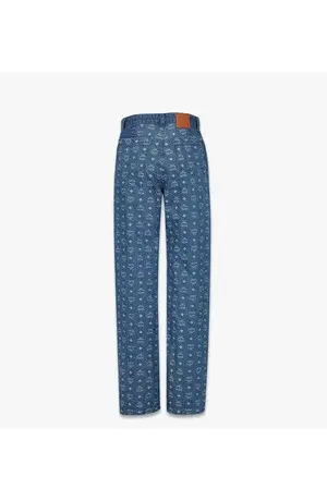 Mcm Oversized Monogram Jacquard Denim Jeans - Blue