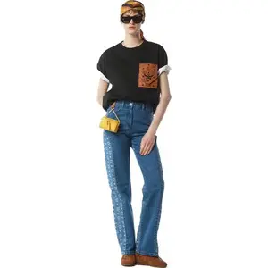 Mcm Oversized Monogram Jacquard Denim Jeans - Blue