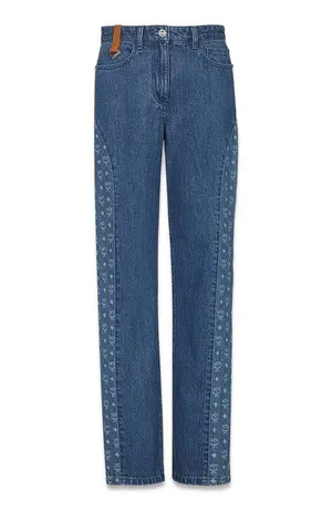 Mcm Monogram Denim Jacquard Jeans - Blue