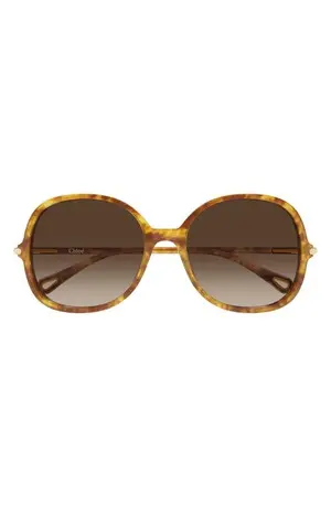 Chloé 57mm Round Frame Sunglasses - Shiny Havana Blonde