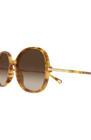 Chloé 57mm Round Frame Sunglasses - Shiny Havana Blonde