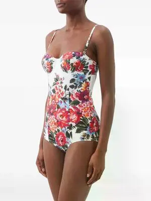 Dolce & Gabbana Flower Bouquet-print Balconette One-piece Swimsuit - White