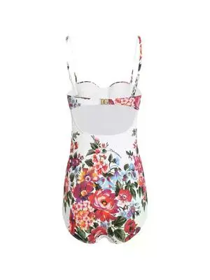 Dolce & Gabbana Flower Bouquet-print Balconette One-piece Swimsuit - White
