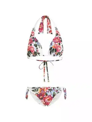 Dolce & Gabbana Flower Bouquet-print Padded Triangle Bikini - White
