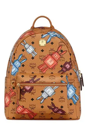 Mcm Medium Stark Backpack In Visetos - Cognac