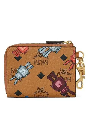 Mcm Aren Card Pouch In Rabot Visetos - Cognac
