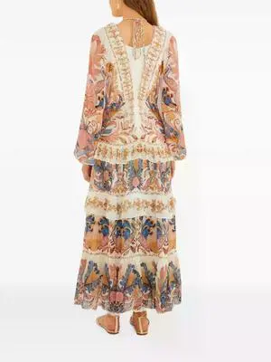 Farm Rio Tiered Ruffled Maxi Dress - Neutrals