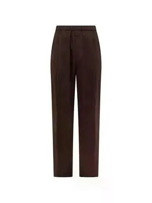 LANEUS Elasticated Waistband Front-pleat Trousers - Brown