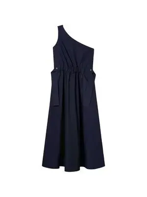 Tory Burch One-shoulder Belted Cotton A-line Dress - Blue