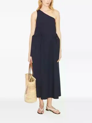 Tory Burch One-shoulder Belted Cotton A-line Dress - Blue
