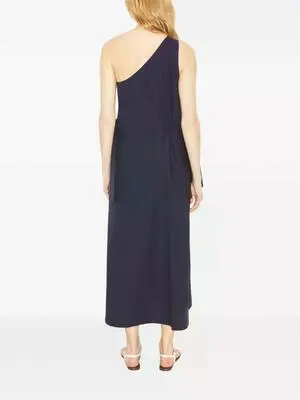 Tory Burch One-shoulder Belted Cotton A-line Dress - Blue