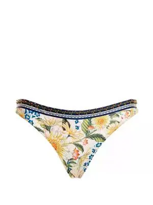 Agua Bendita Floral-pattern Bikini Bottom - White
