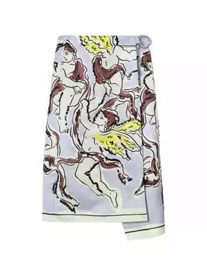 Tory Burch Printed Satin Wrap Skirt - Blue
