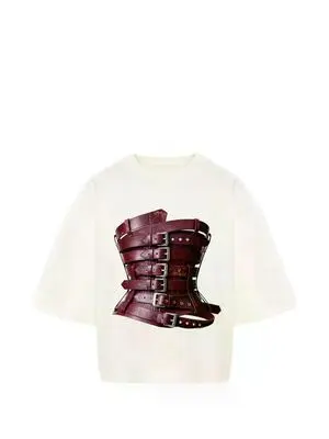 HAMZA Buckle-graphic T-shirt - Neutrals