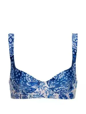 Agua Bendita Balena Floral-print Bikini Top - Blue